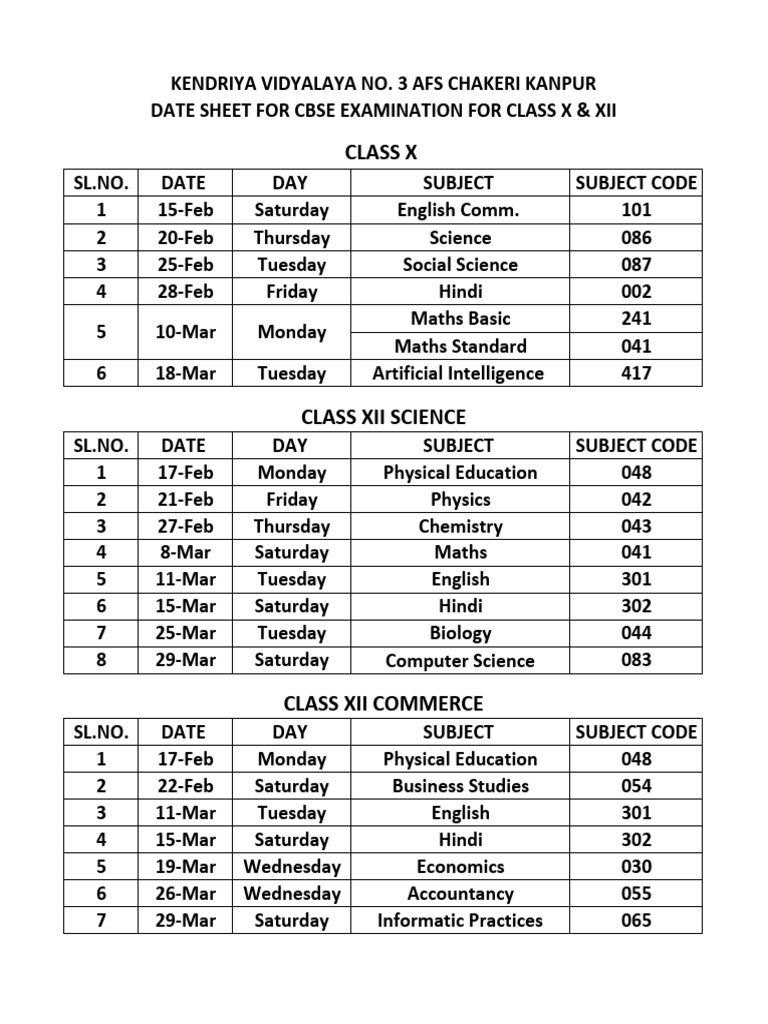Cbse-Date Sheet (2024-25) | PDF
