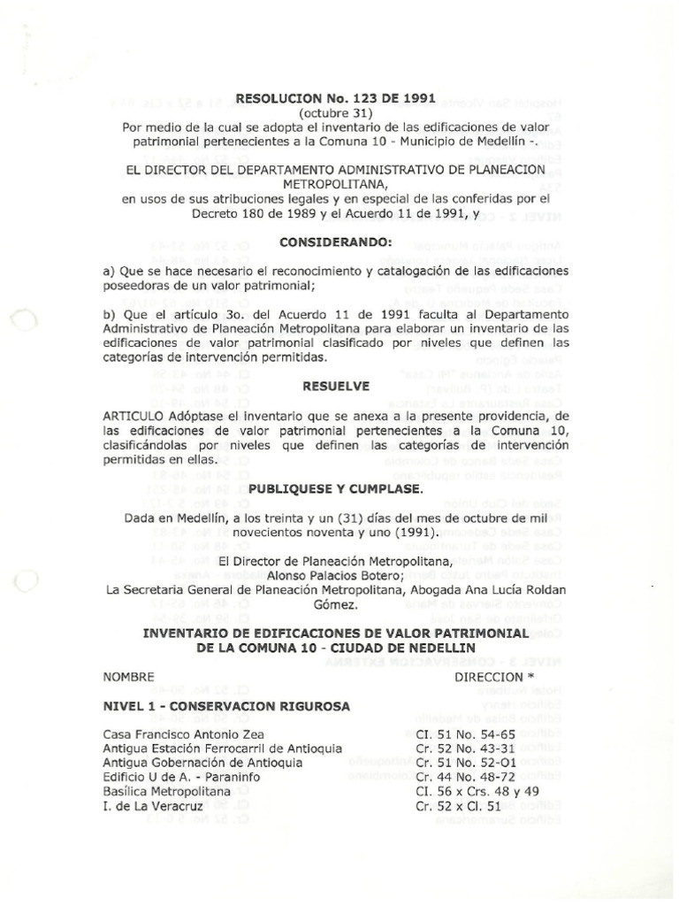 Resol 123 de 1991 Planeación | PDF