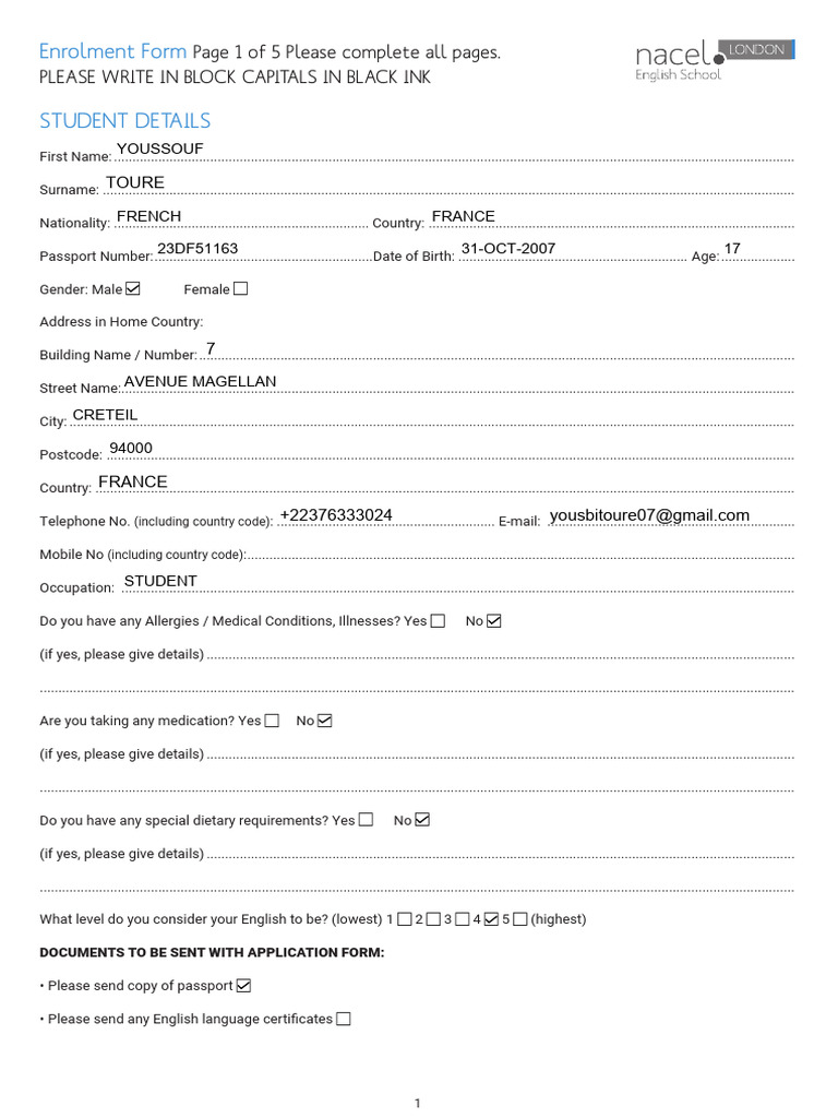 Enrolment and Conditions of Enrolment International Nacel - Prices ...