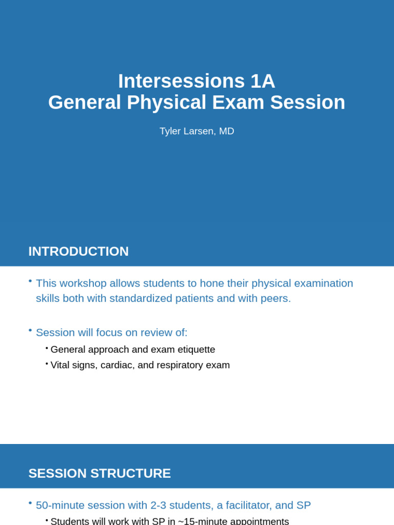 Intersessions 1a Physical Exam Workshop Introduction | PDF | Pulse | Physical Examination