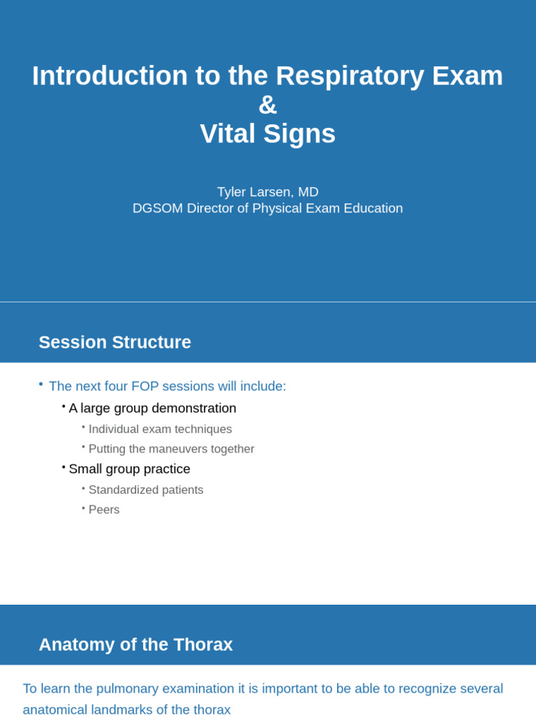 Respiratory Exam Basics and Vital Signs | PDF | Blood Pressure | Thorax