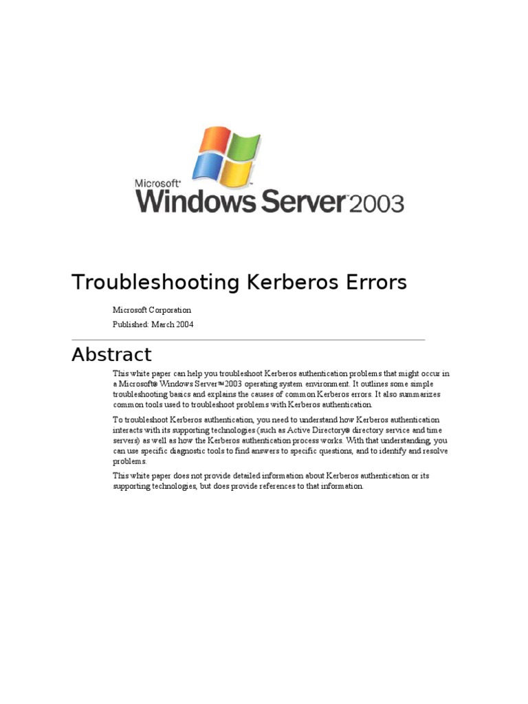 Troubleshooting Kerberos Errors | PDF | Port (Computer Networking ...