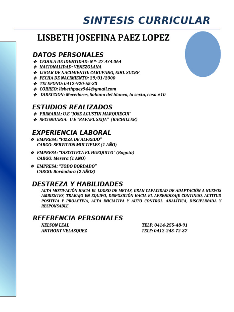 Lisbeth Josefina Curriculum | PDF