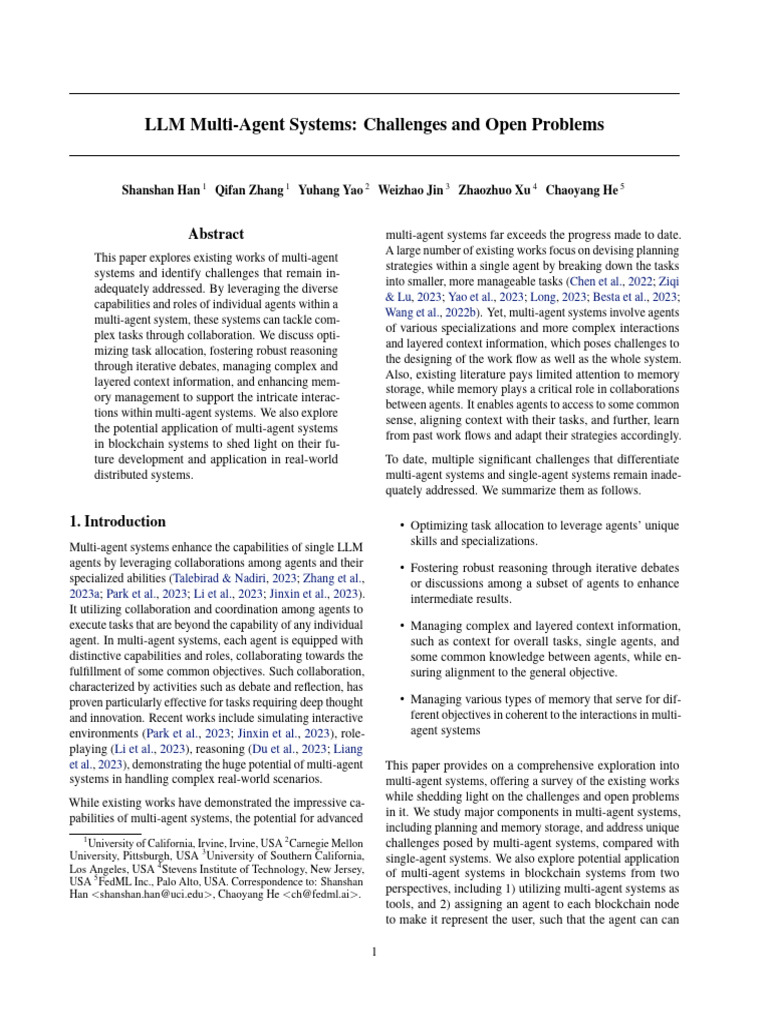 LLM Multi-Agent Systems Challenges and Open Problems | PDF | Game Theory | Memory