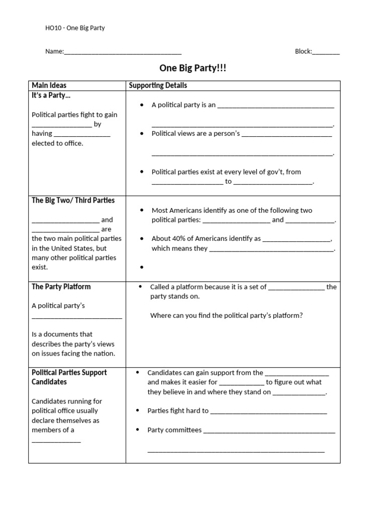 Guided Notes - One Big Party 8 | PDF | Government