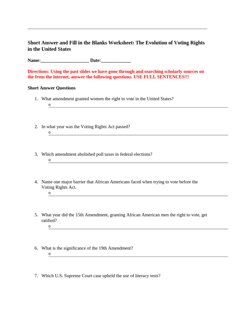 Voting Rights Evolution WS | PDF | Voting Rights In The United States ...