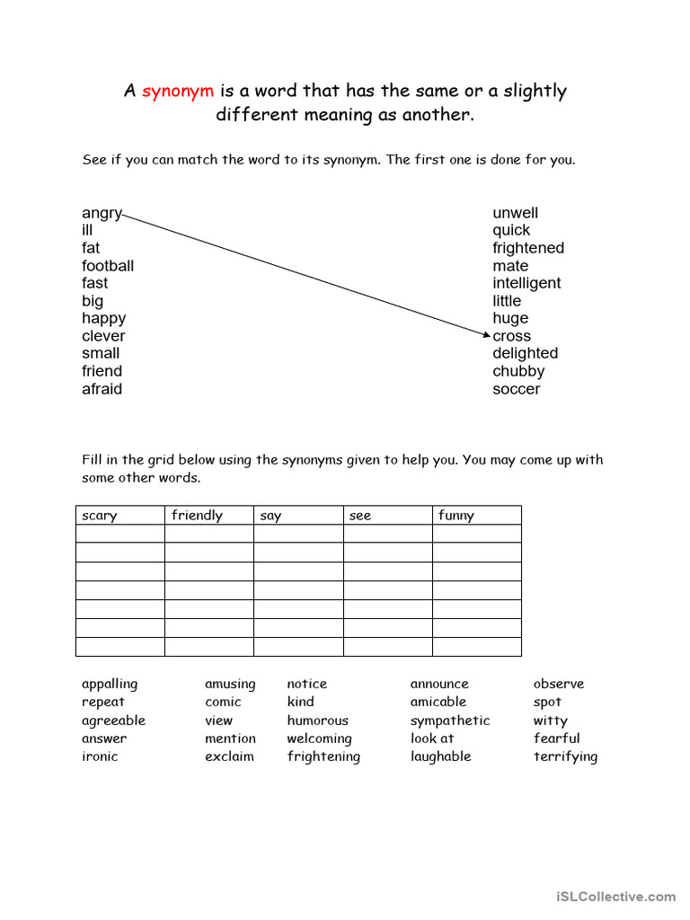 Synonyms Matching Exercise Guide | PDF