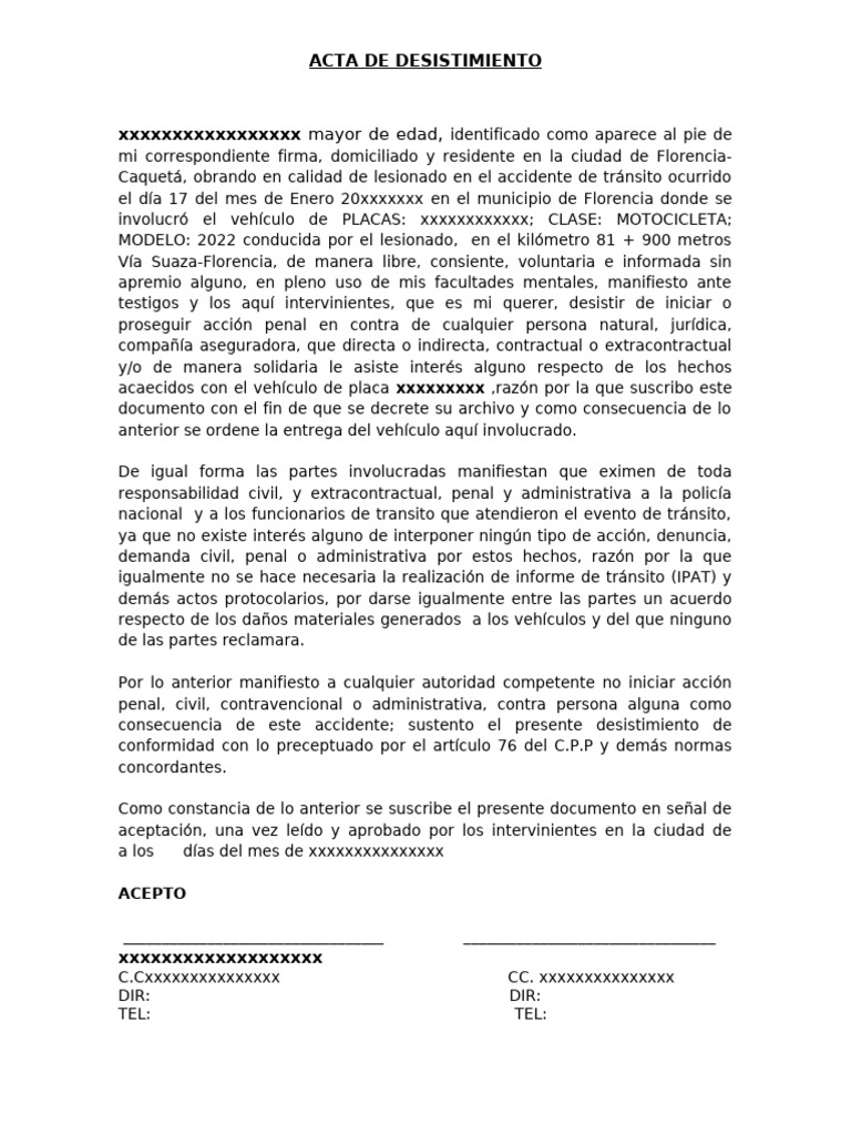 ACTA DE DESISTIMIENTO | PDF | Justicia | Crimen y violencia