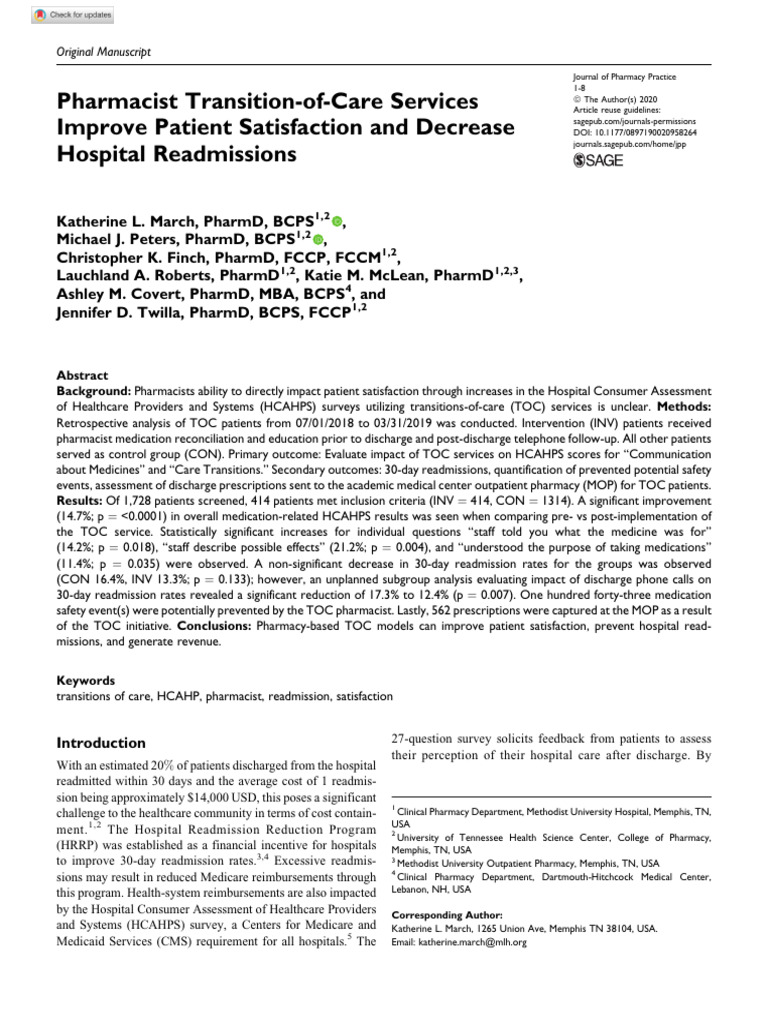 Pharmacist Transition-of-Care Services | PDF | Pharmacy | Patient