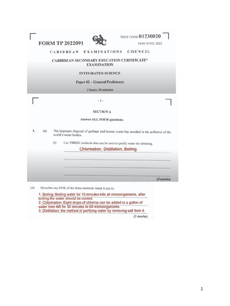 CSEC Int Sci June 2022 P2 Answers | PDF