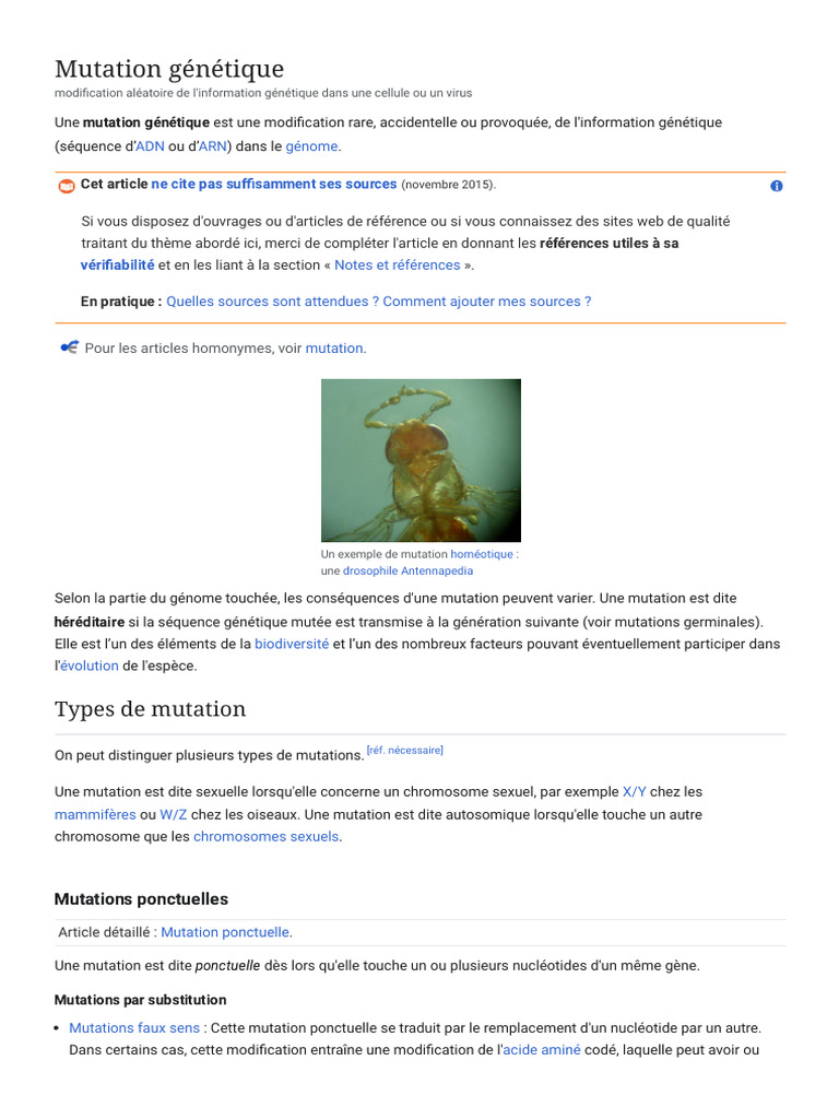 Définition et types de mutations génétiques | PDF | Mutation | Génétique