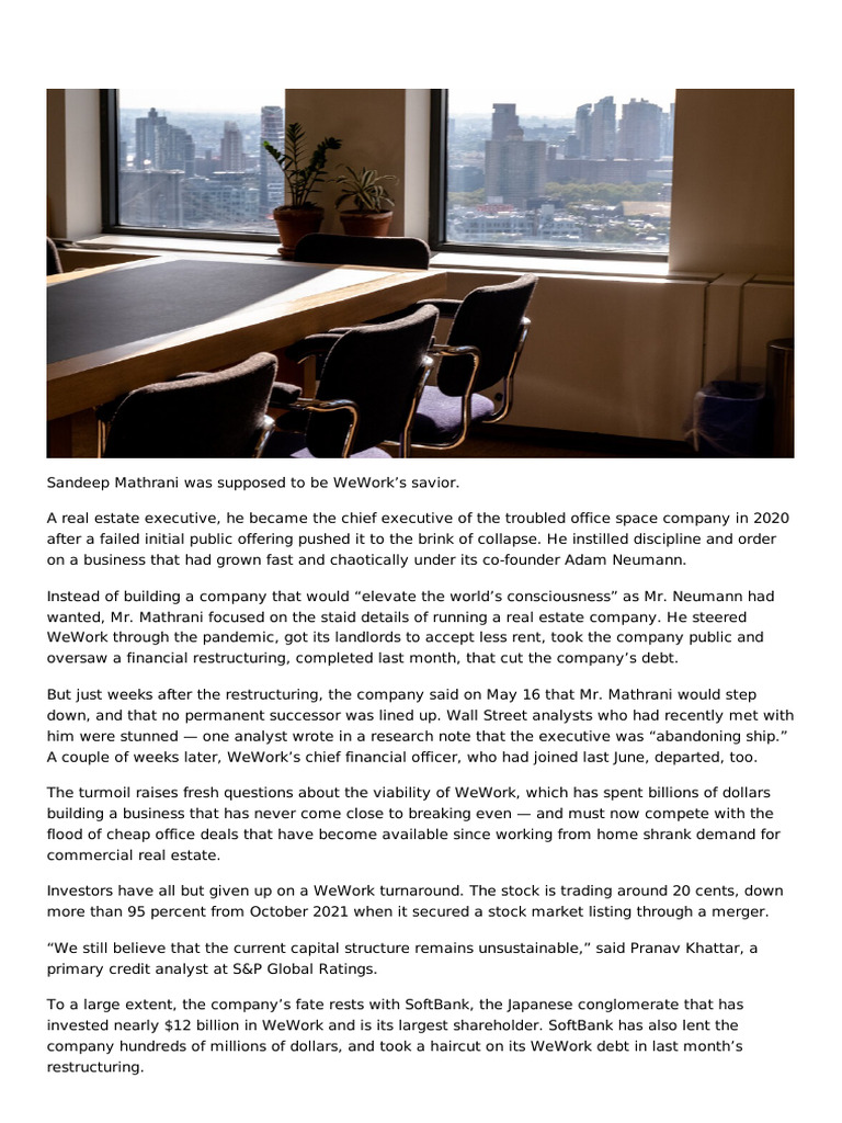 WeWork's Leadership Turmoil and Future | PDF | Lease | Business