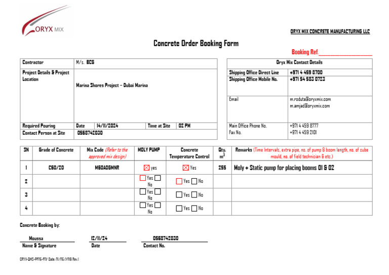 Tower Concrete Booking For Slab L 15 On 14-11-24 | PDF | Concrete ...