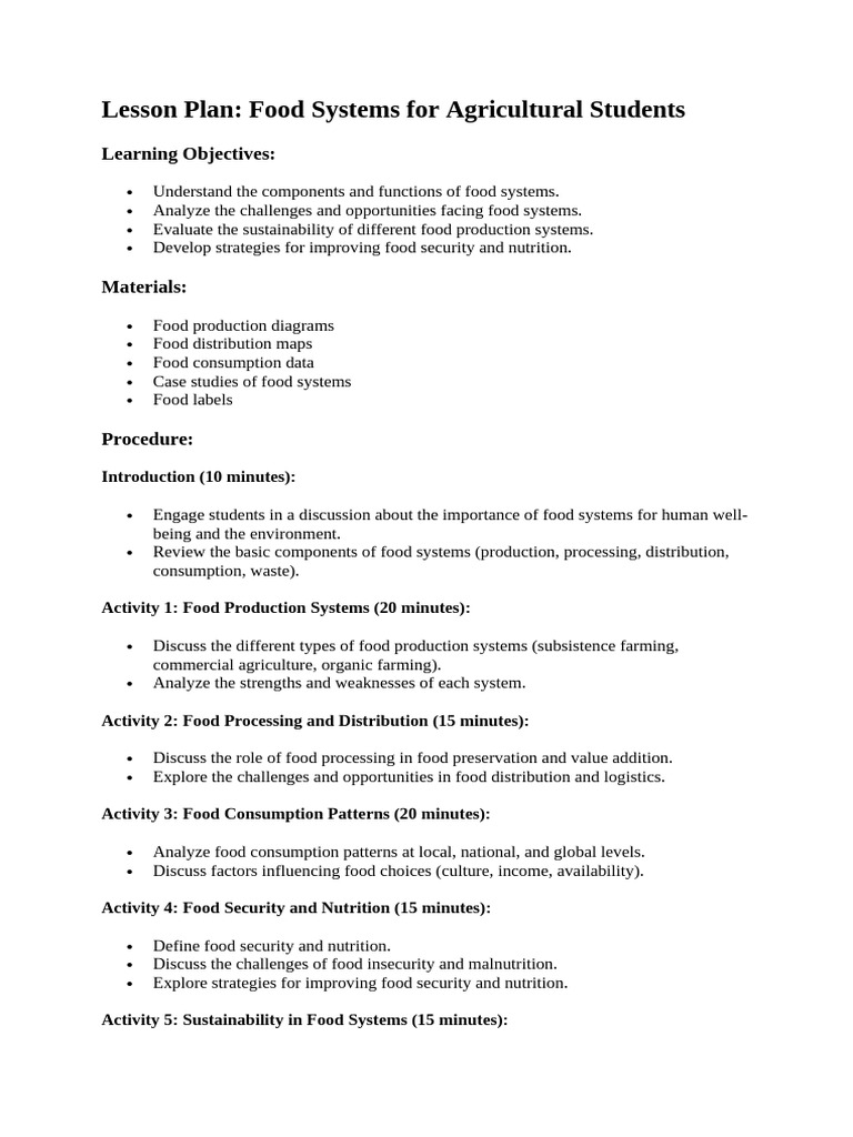 Food Systems Lesson Plan for Students | PDF | Food Security ...