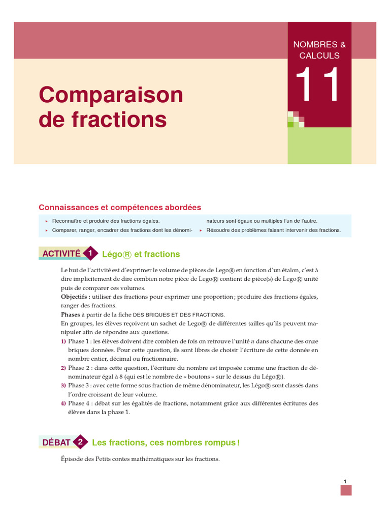Comparaison de fractions en 5ème | PDF | Division | Nombre