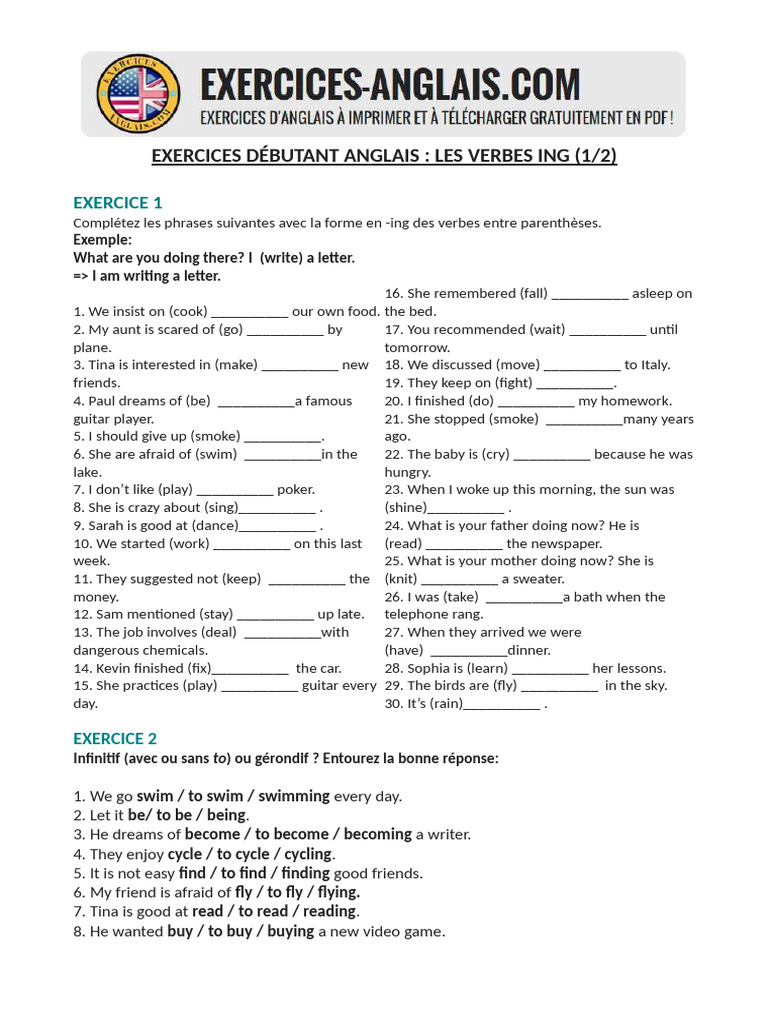 Exercices de Verbes en -ing en Anglais | PDF