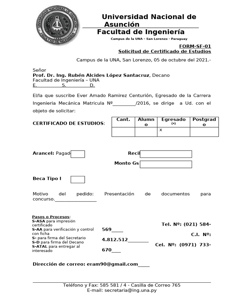 Solicitud - Certificado - de - Estudios - de - Grado - Postgrado | PDF ...