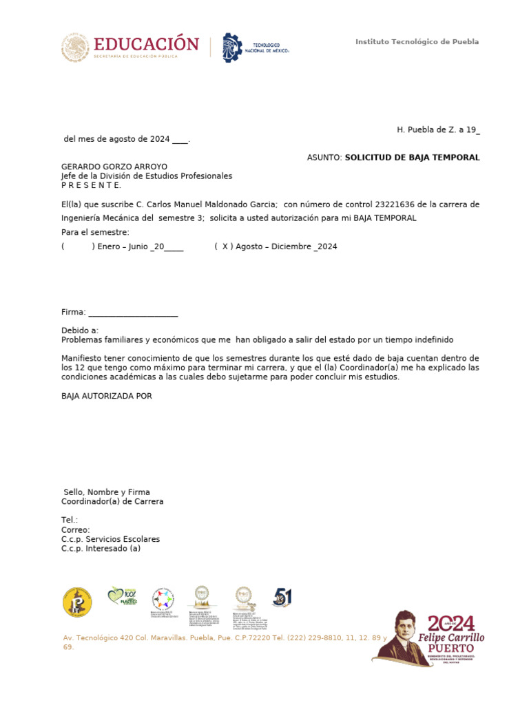 Formato de Baja Temporal 24 | PDF