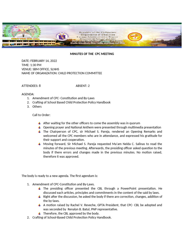 Minutes of The CPC Meeting | PDF