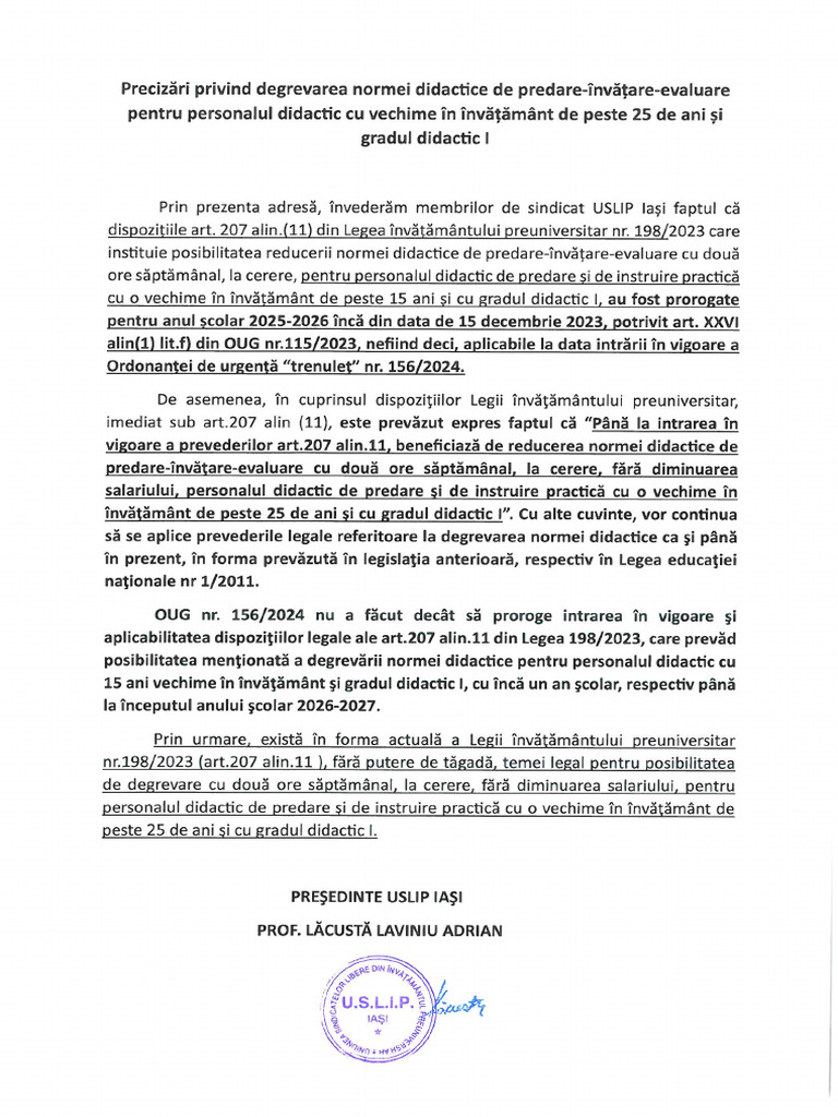 Clarificari Privind Degrevarea Normei Didactice | PDF