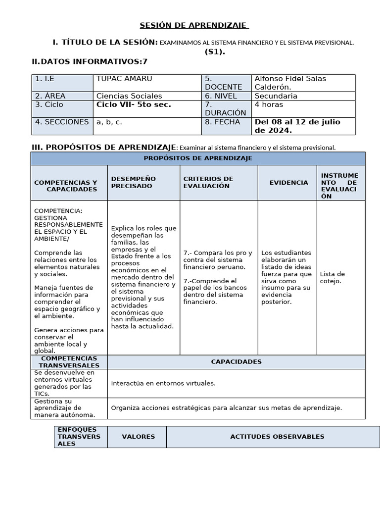 Sesión Aprendizaje 07AUnidad_02_5to sec CCSS | PDF | Aprendizaje