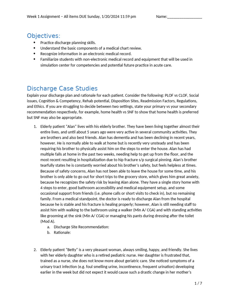 OT Student Discharge Planning Guide | PDF | Electronic Health Record ...