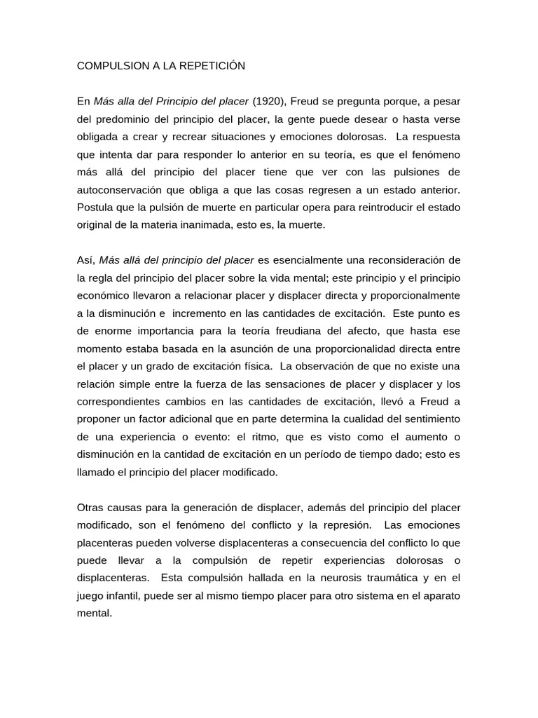 Compulsion A La Repeticion | PDF | Placer | Sigmund Freud