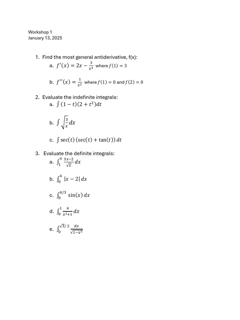Calculus Integration Workshop | PDF