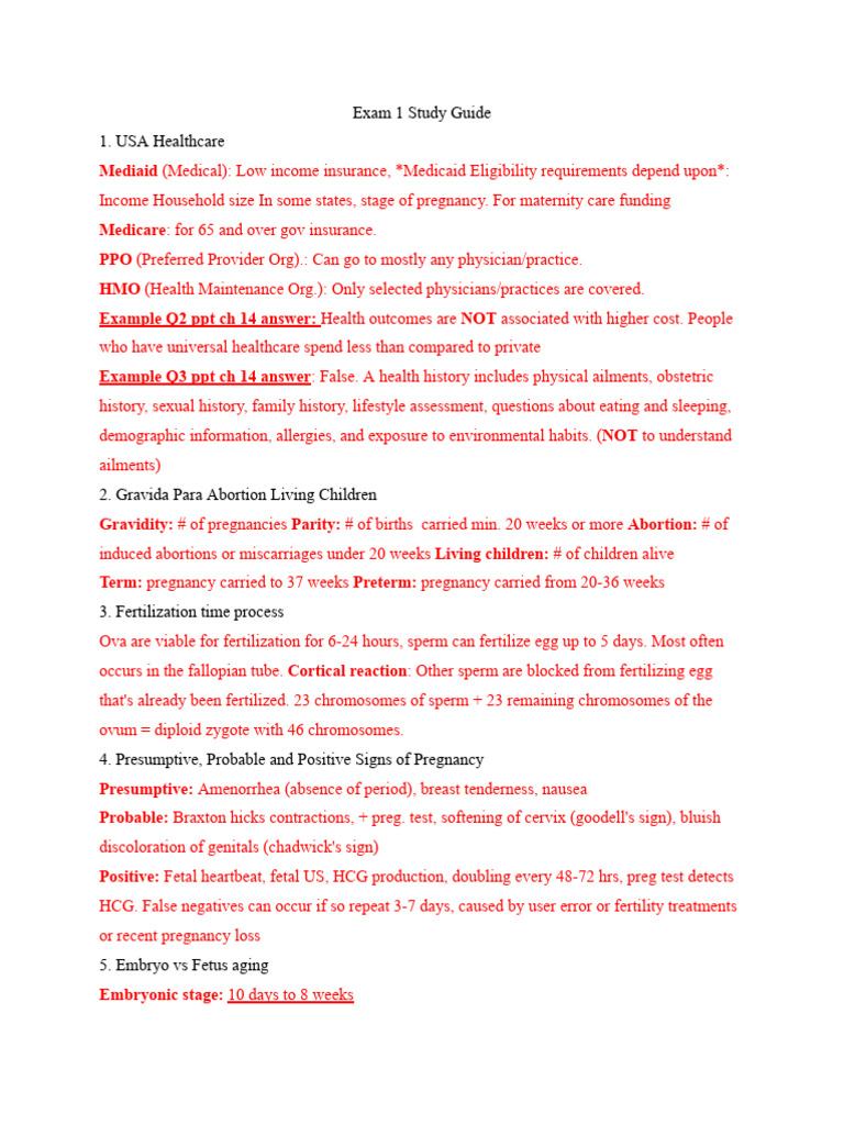 Exam 1 Study Guide | PDF | Twin | Pregnancy