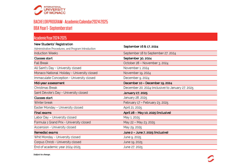 IUM Academic Calendar 2025 Overview | PDF