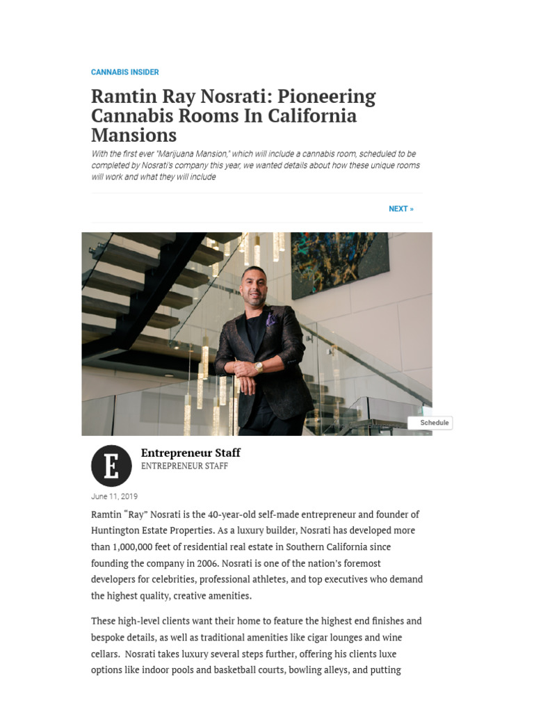 Ramtin Ray Nosrati Pioneering Cannabis Rooms in California Mansions | PDF
