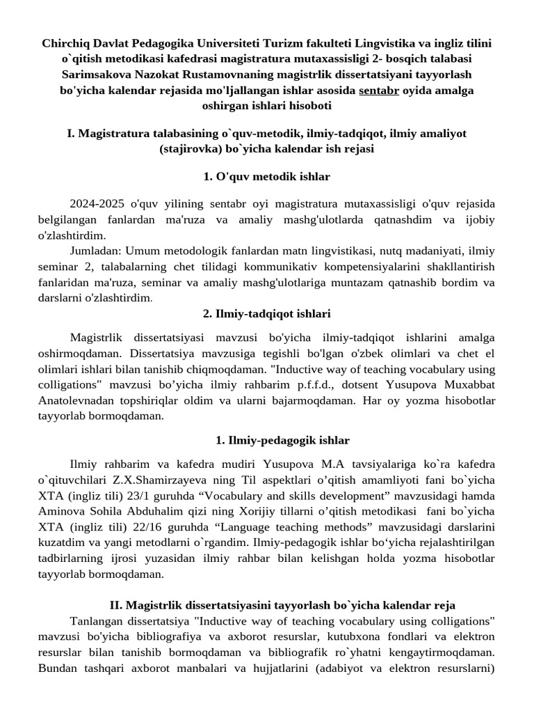 2025 Sentabr Oct Nov Dec Hisobot | PDF