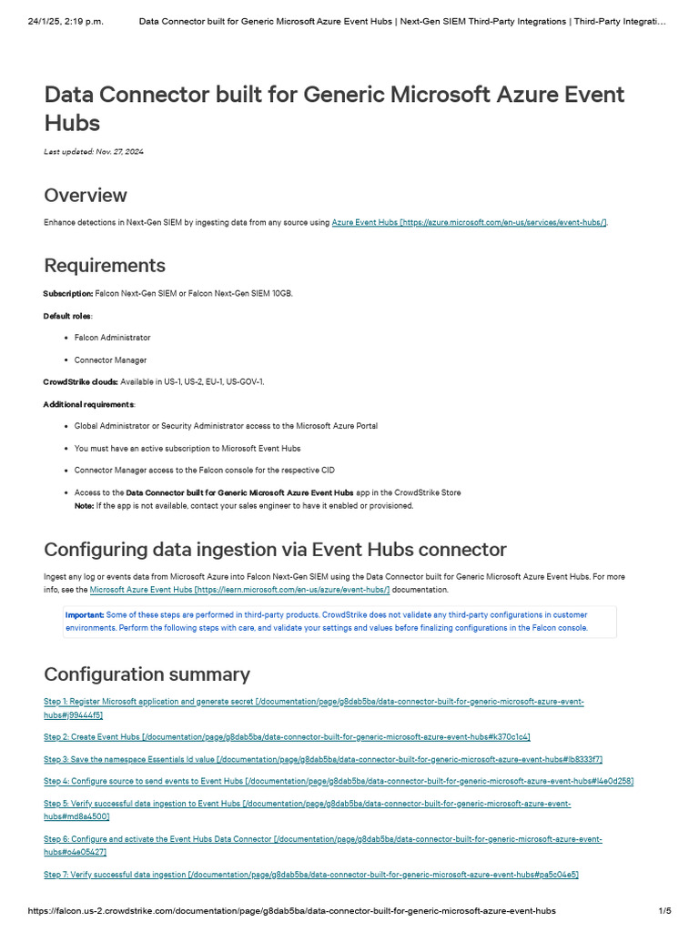 Azure Event Hubs Data Connector Guide | PDF | Parsing | Microsoft