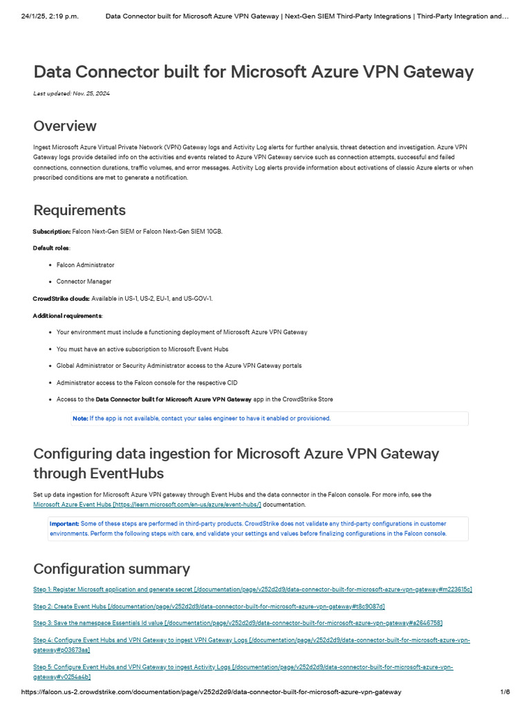 Data Connector Built For Microsoft Azure VPN Gateway | PDF | Microsoft ...