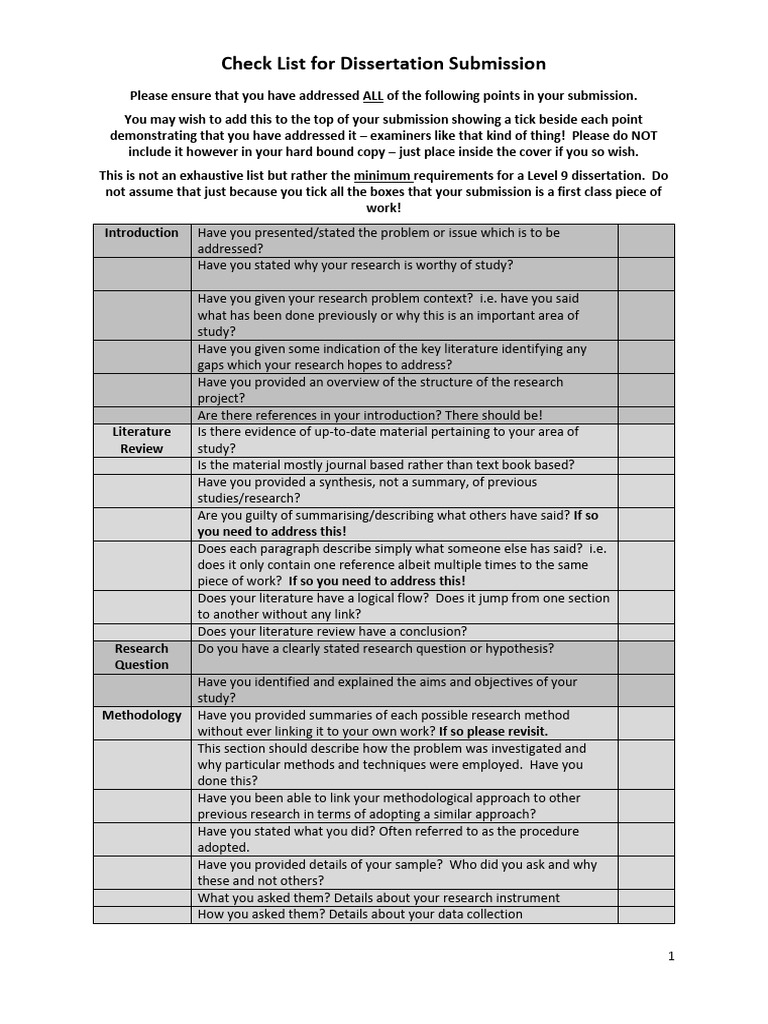 Check List For Dissertation Submission | PDF | Methodology | Science