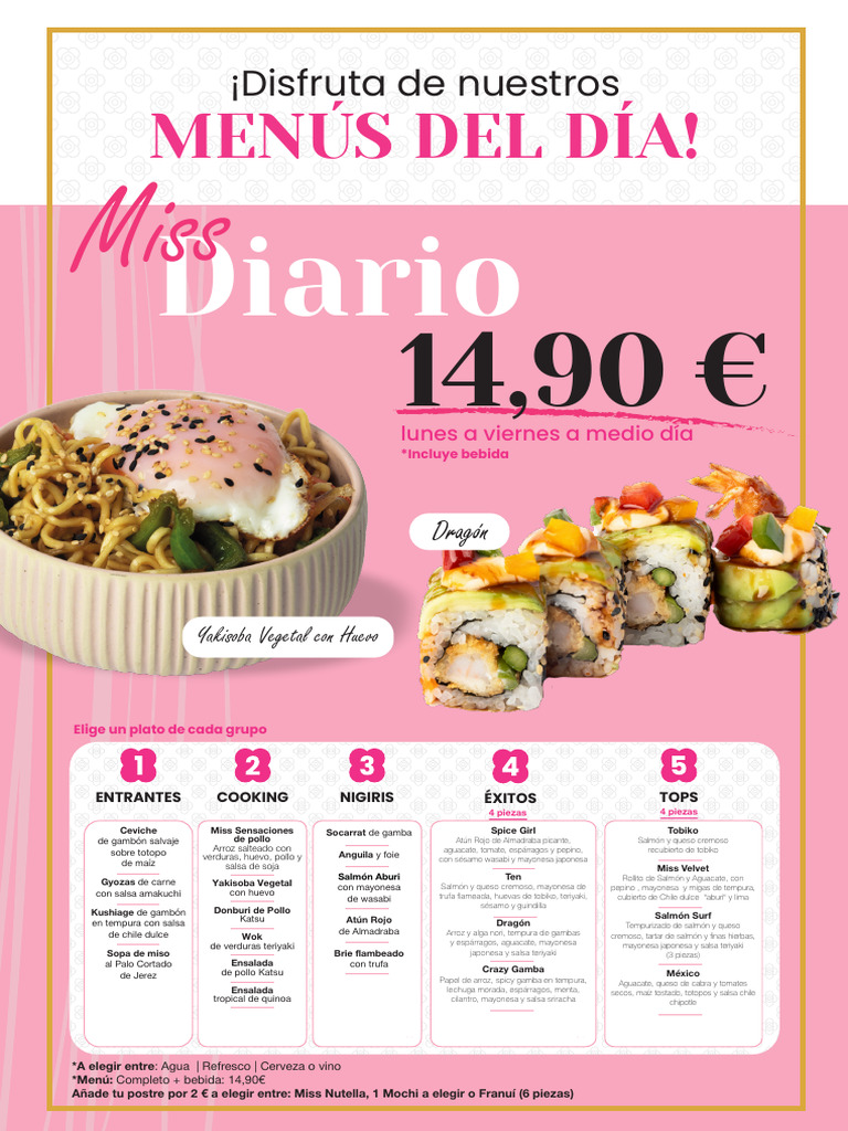 Menú del Día: Delicias Japonesas y Más | PDF | Mayonesa | ensalada