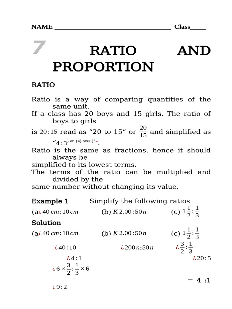 7RatioProportionbooklet | PDF | Ratio | Mathematics