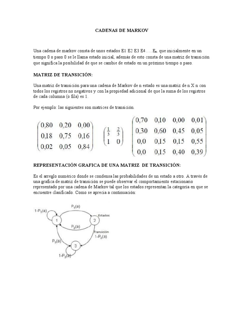 Cadenas de Markov | PDF | Cadena Markov | Matriz (Matemáticas)