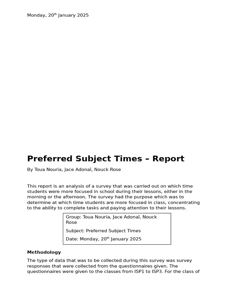 Preferred Subject Times - Report (Math Project) | PDF | Questionnaire ...