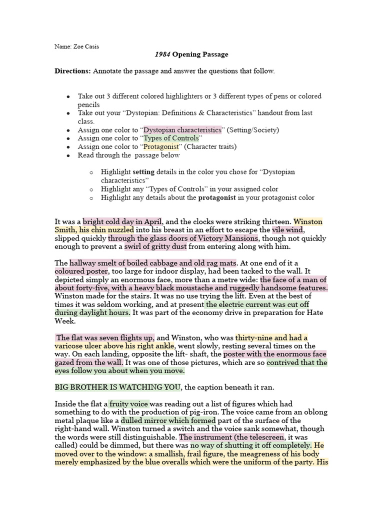 1984 Close Reading | PDF