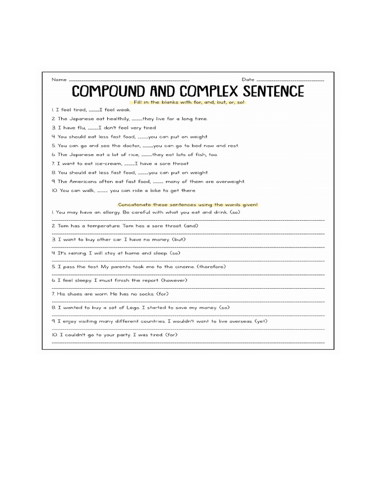 Printablee.com Compound Complex Sentence Worksheets 211268.Jpg | PDF