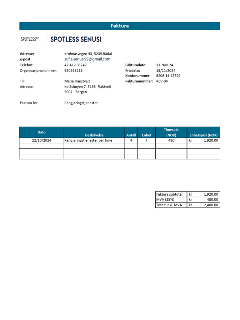Faktura Maria Hanstveit REV-04 | PDF