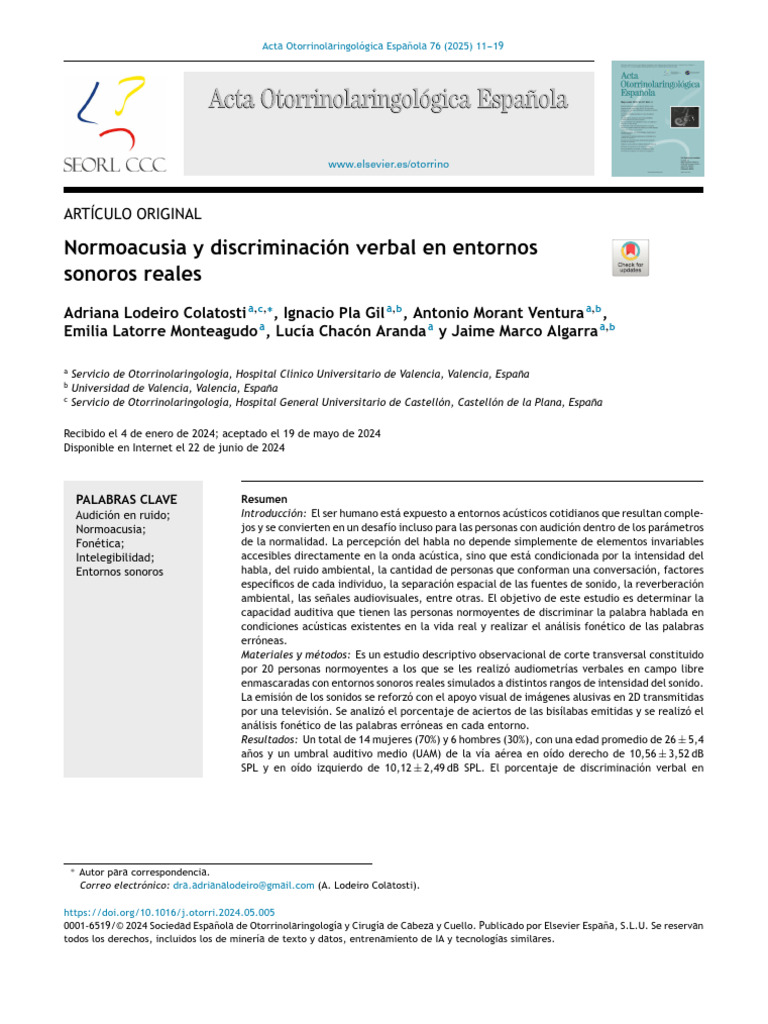 Normoacusia y discriminación verbal | PDF | Sonido | ruido