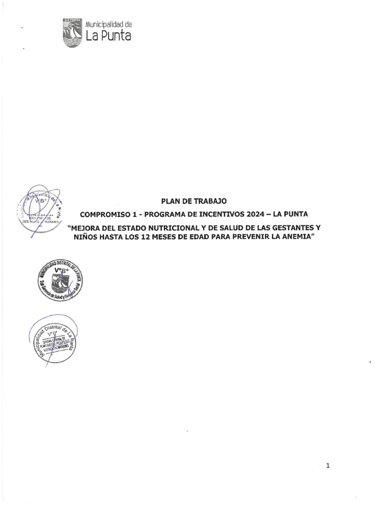 Plan de Trabajo Compromiso 1 Programa Incentivos 2024 | PDF