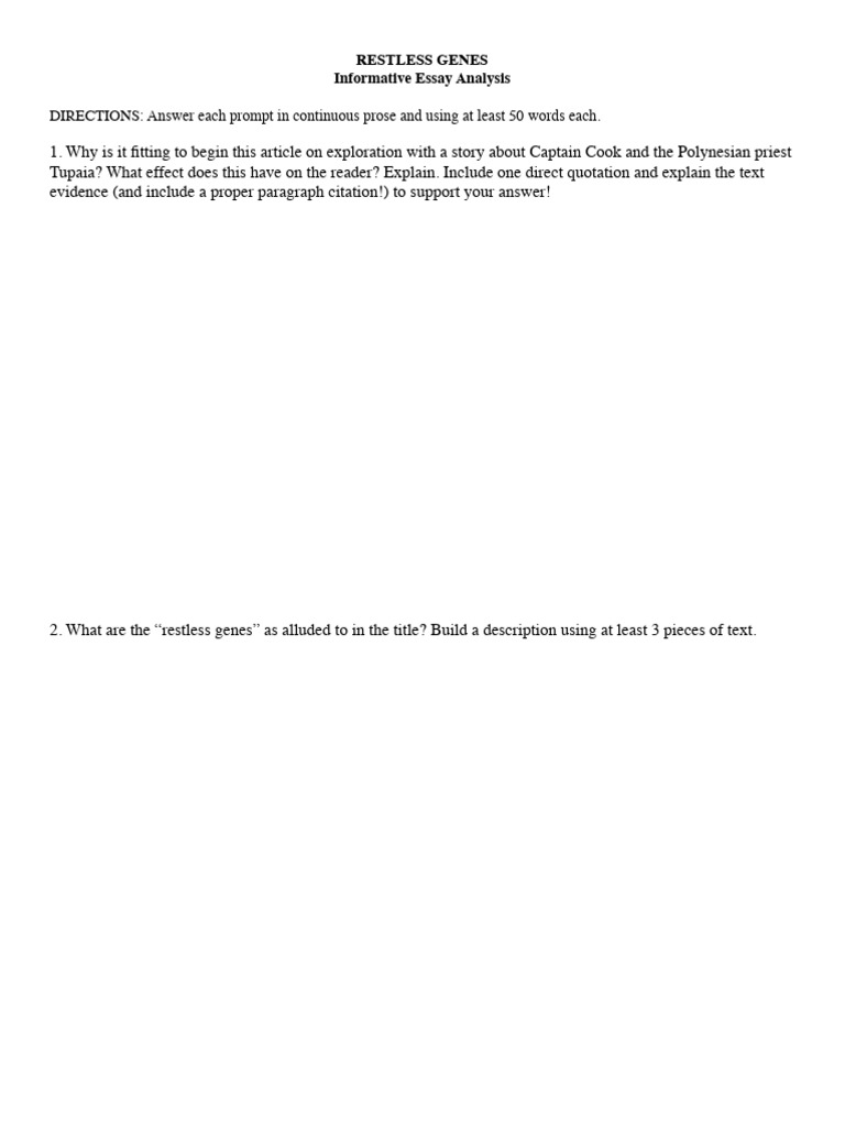 DIRECTIONS: Answer Each Prompt in Continuous Prose and Using at Least ...