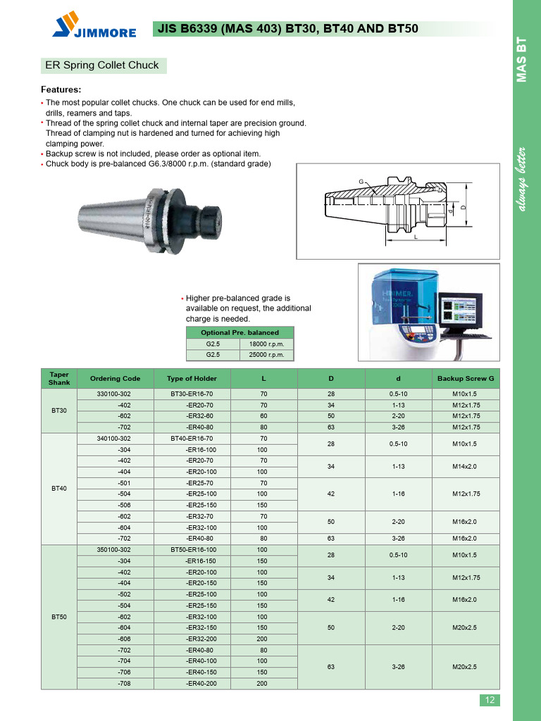 JIS B6339 BT30, BT40, BT50 Collet Chucks | PDF | Rotating Machines ...