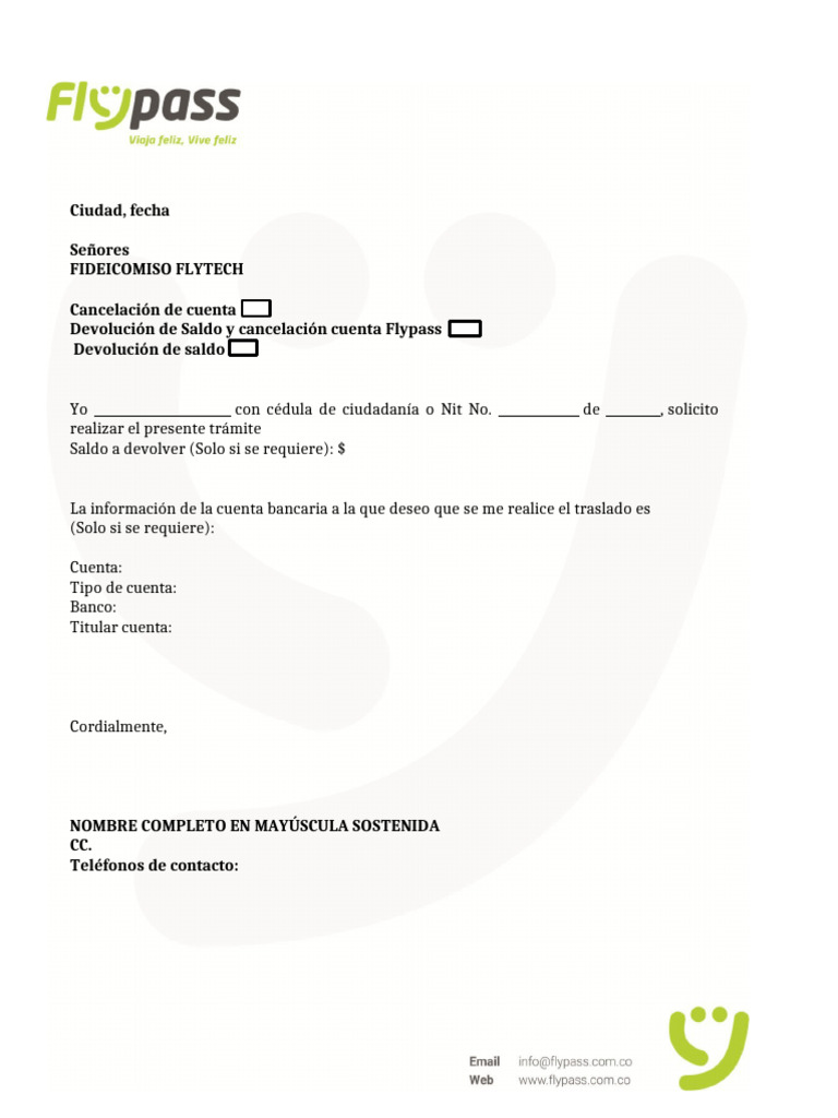 Carta Cancelacion Flypass V1 | PDF