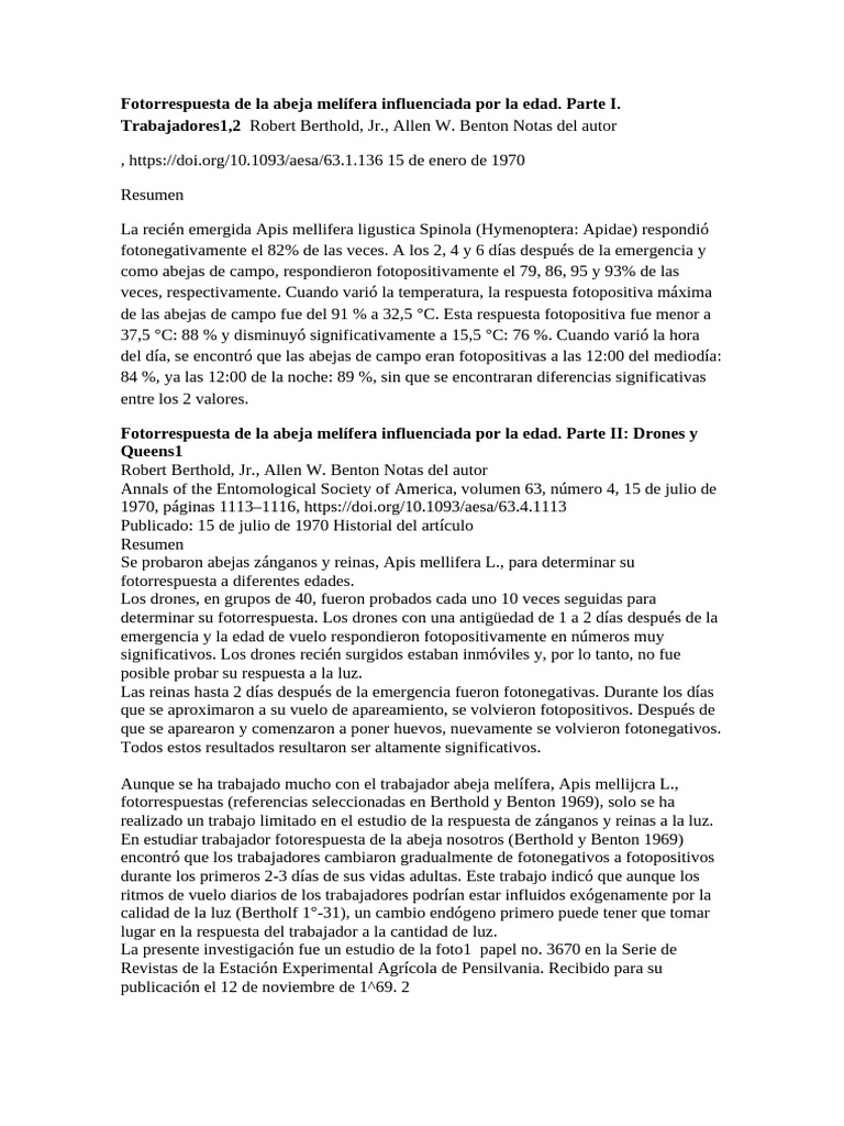 Fotorrespuesta de La Abeja Melífera Influenciada Por La Edad | PDF | Colmena | Western Honey Bee