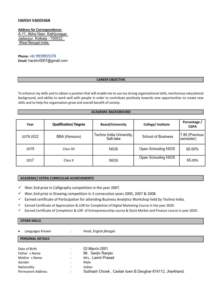 Harsh Vardhan CV | PDF