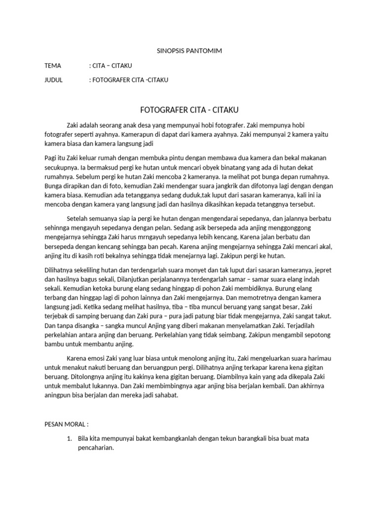 SINOPSIS PANTOMIM Sigaluh 2021 | PDF